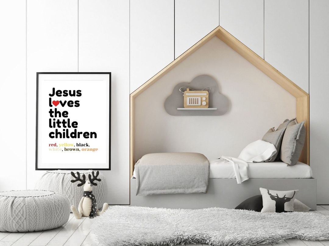 Jesus Loves the Little Children, Scripture, Kids Room, Kids, Brown, Red ...