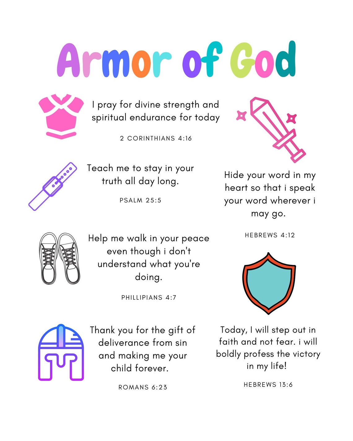 Armor of God Printable, Ephesians 6:10-17, Kids Room Wall, Church ...