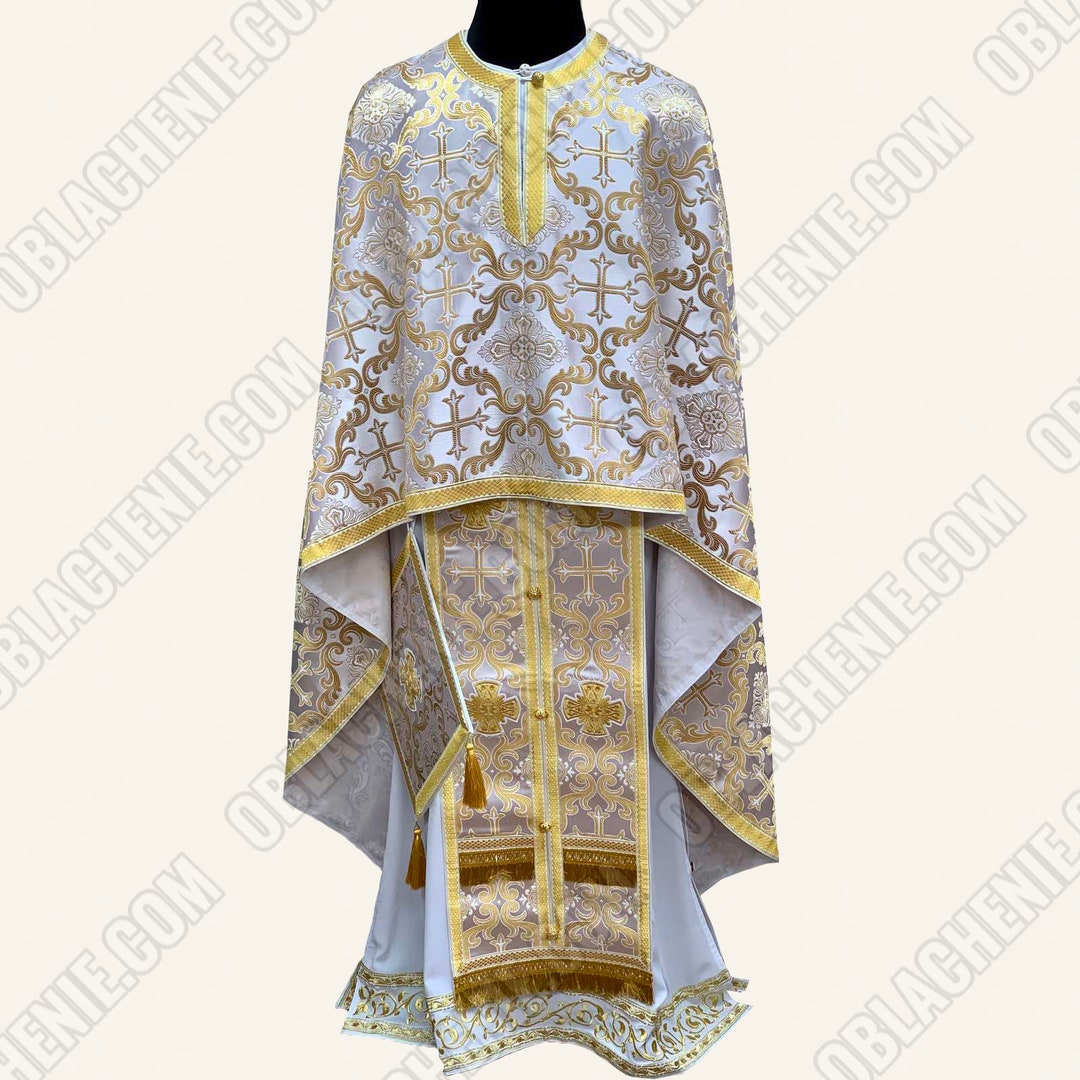 White-gold Orthodox Priest Vestments. Brocade. Clergy Vestments ...