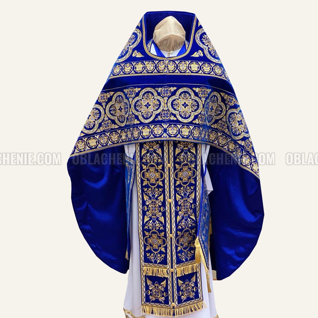 Blue Orthodox Priest Vestment. Greek Style Clerical Vestment. Velvet ...