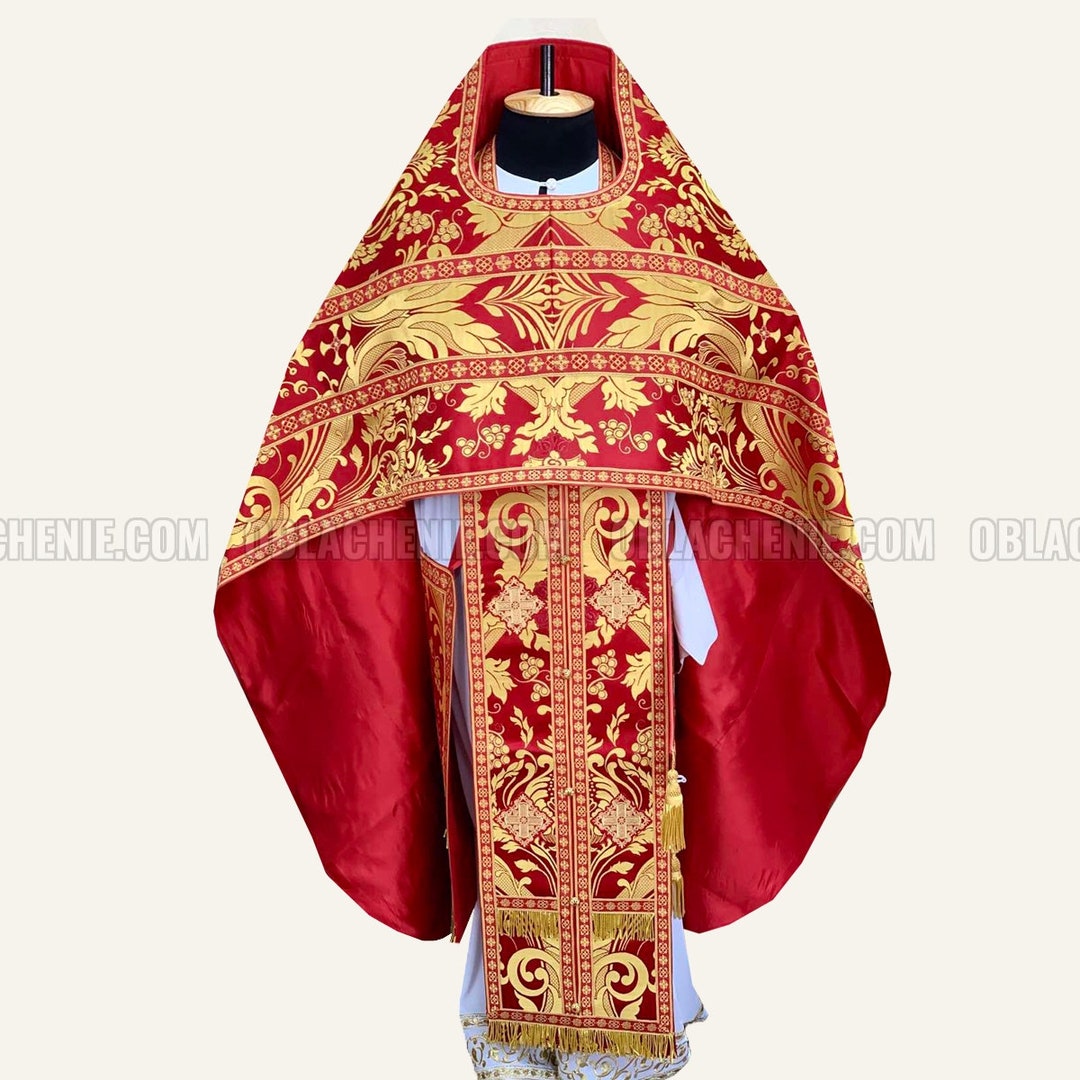 Red Orthodox Priest Vestment. Metallic Greek Brocade. Priest Clergy ...