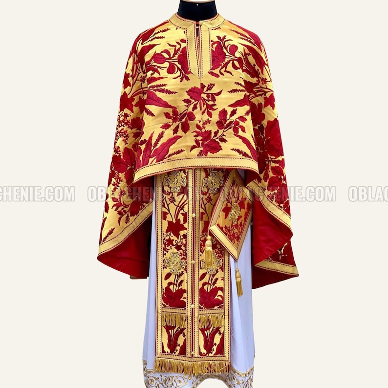 Red Orthodox Priest Vestment. Metallic Greek Brocade. Priest Clergy ...