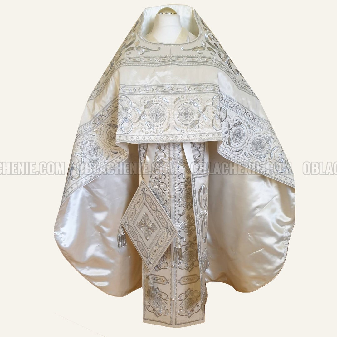 White Orthodox Priest Vestments. Machine Embroidery. SIP Brocade ...