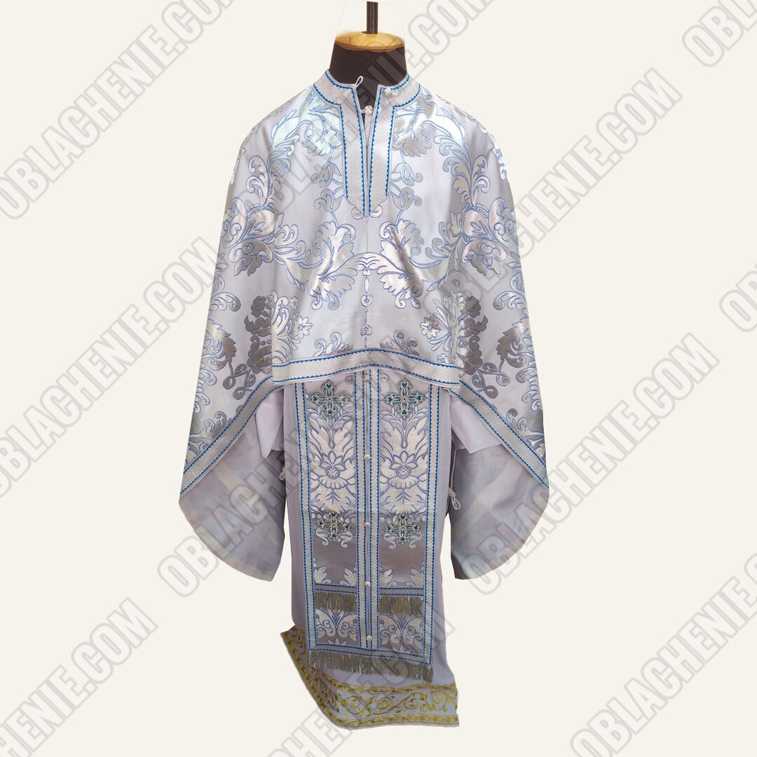 White - Blue Orthodox Priest Vestments. Liturgical Vestments ...