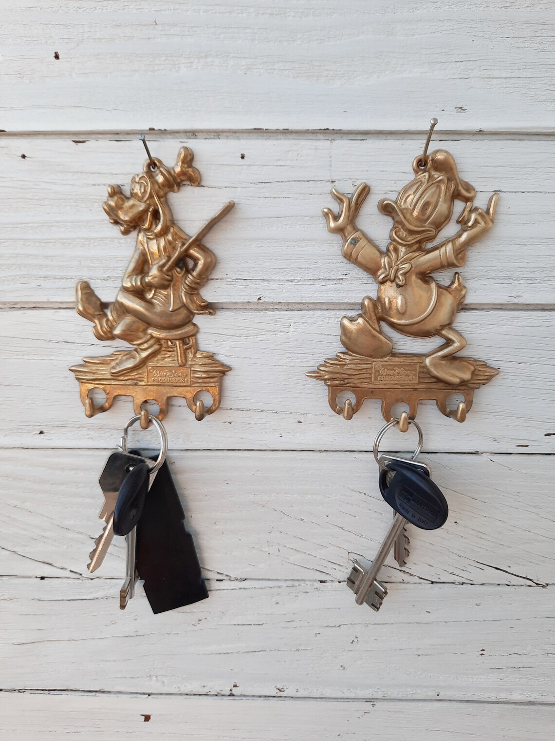 Donald Duck and Goofy Key Holder / Vintage Brass Wall Bracket - Etsy