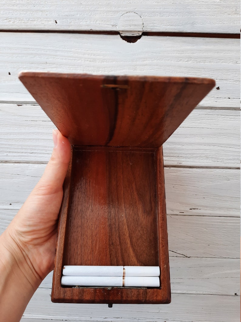 Vintage Hand Carved Wooden Cigarette Box Dispenser / Old - Etsy
