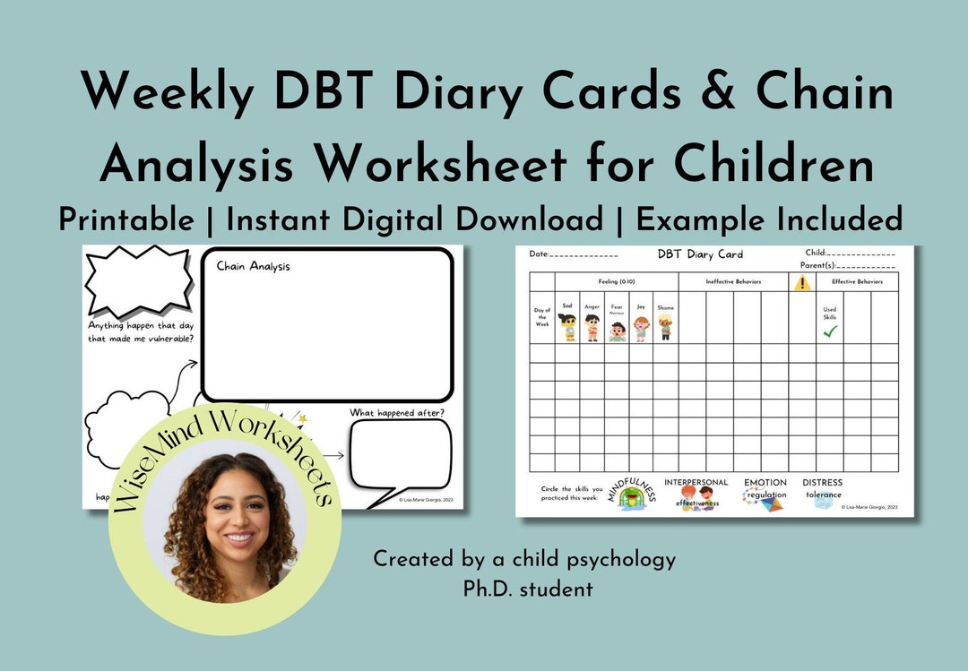 Weekly DBT Diary Cards for Children Dialectal Behavioral Therapy Chain ...
