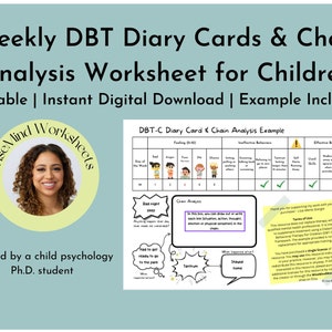Weekly DBT Diary Cards for Children Dialectal Behavioral Therapy Chain ...