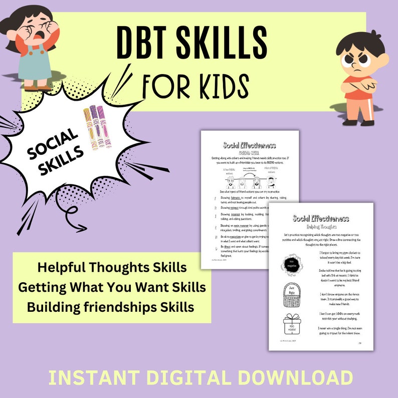 DBT BUNDLE Kids Therapy Worksheets, Mental Health Counselling for ...