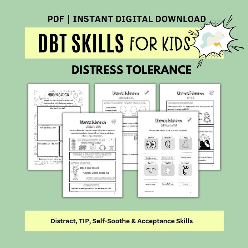 DBT Distress Tolerance Kids Therapy Worksheet Mental Health Counselling ...