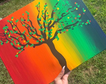 Rainbow Replica, Rainbow Tree Wall Decor, Acrylic Painting on Stretched ...