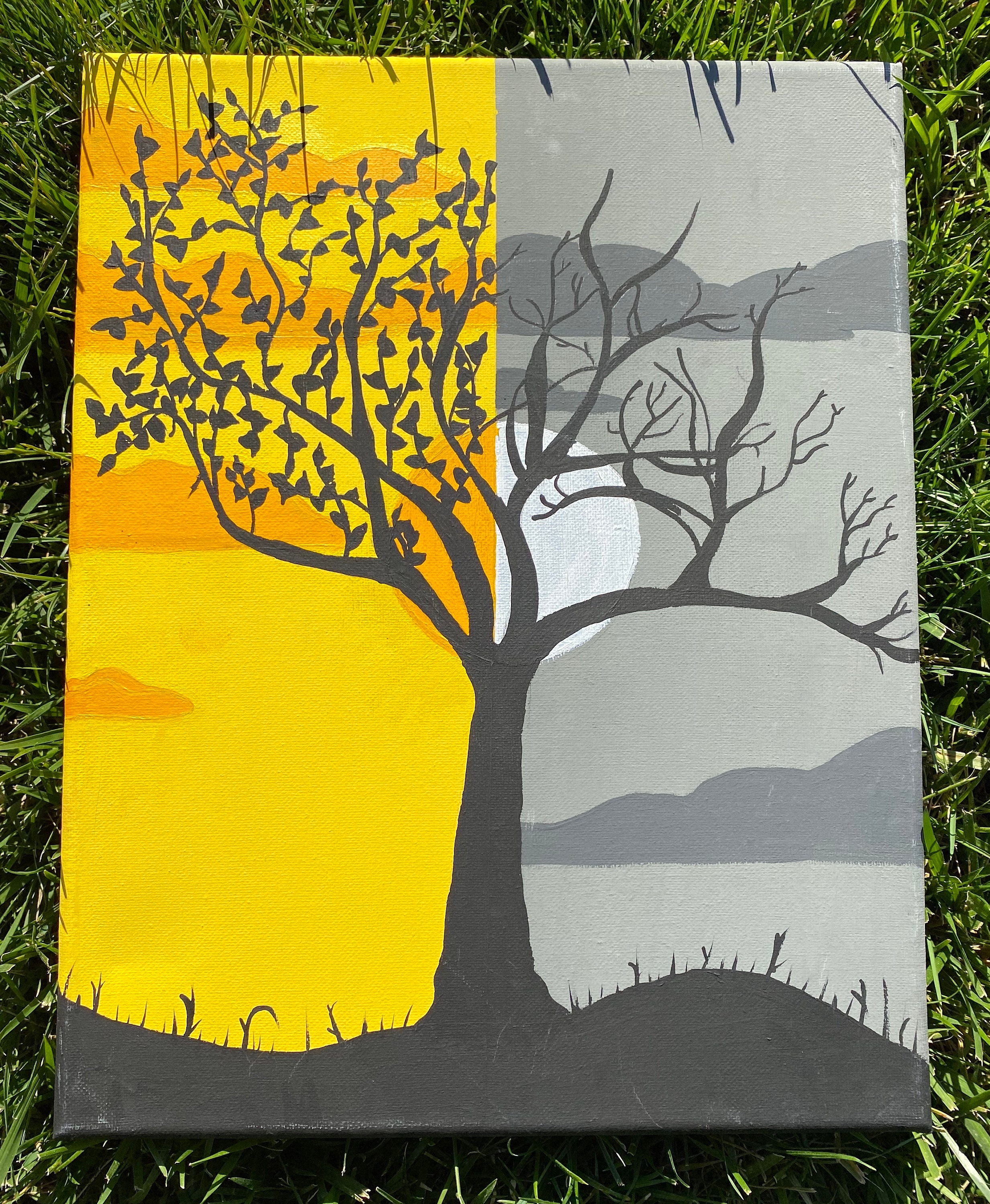 Day and Night Tree Half and Half Acrylic Painting - Etsy
