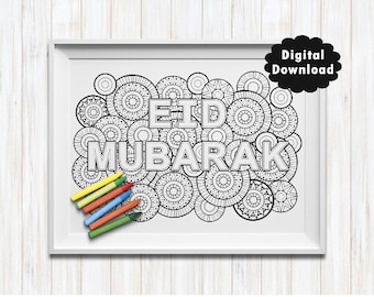 Coloring Page A4 Size Eid Mubarak Instant Download - Etsy