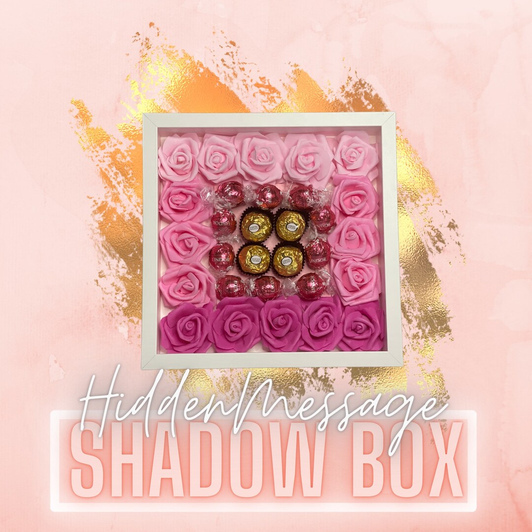 Custom 9x9” Hidden Message Chocolates& Rose Shadow Box | Rose Heart ...