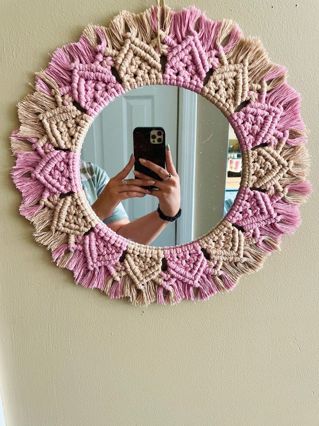 Pink & Tan Macrame Mirror || Macrame Mirror || Home Decor || Boho Decor ...