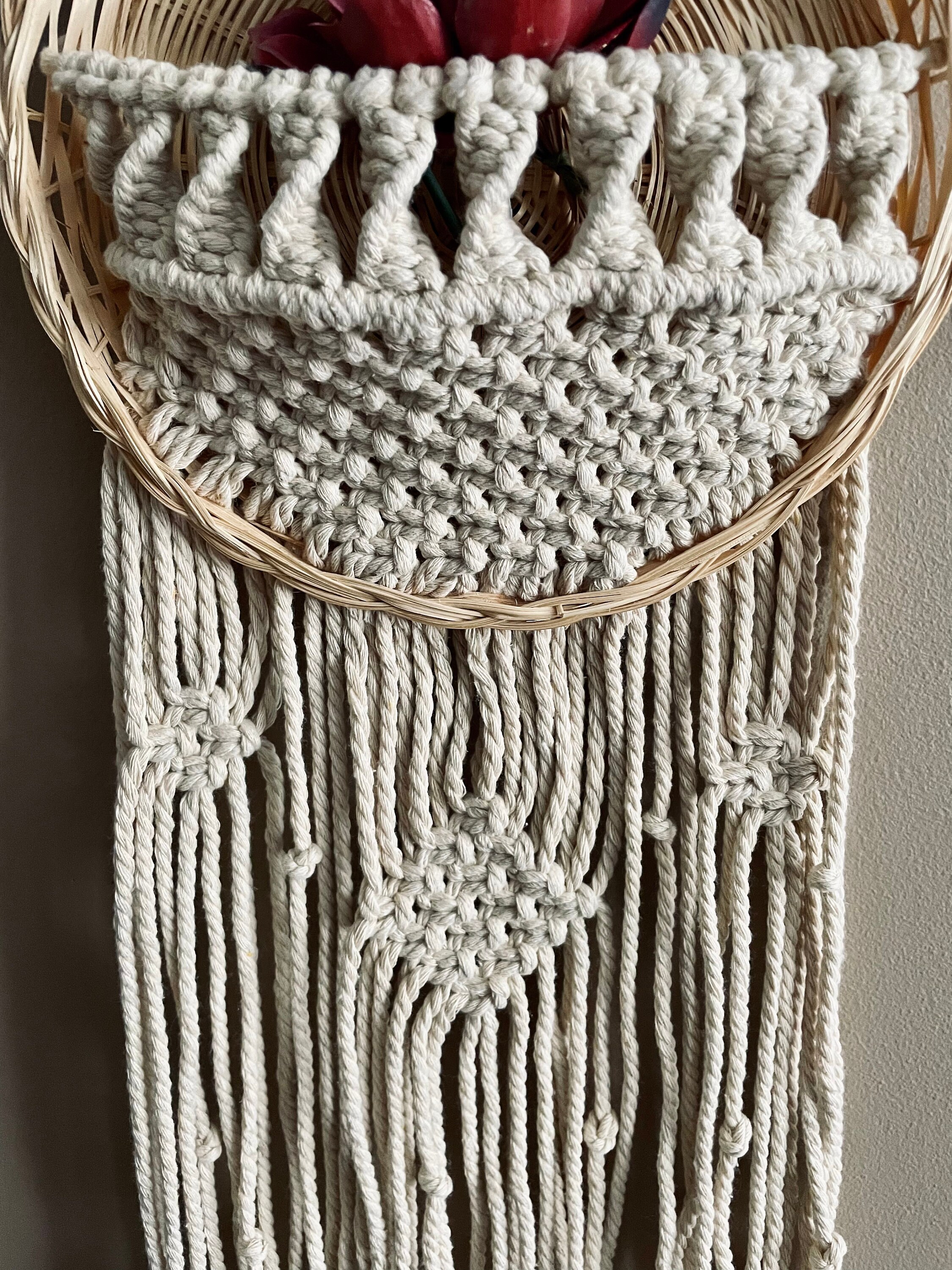 Neutral Macrame Wicker Basket Wall Hang || Macrame Wall Hang || Boho ...