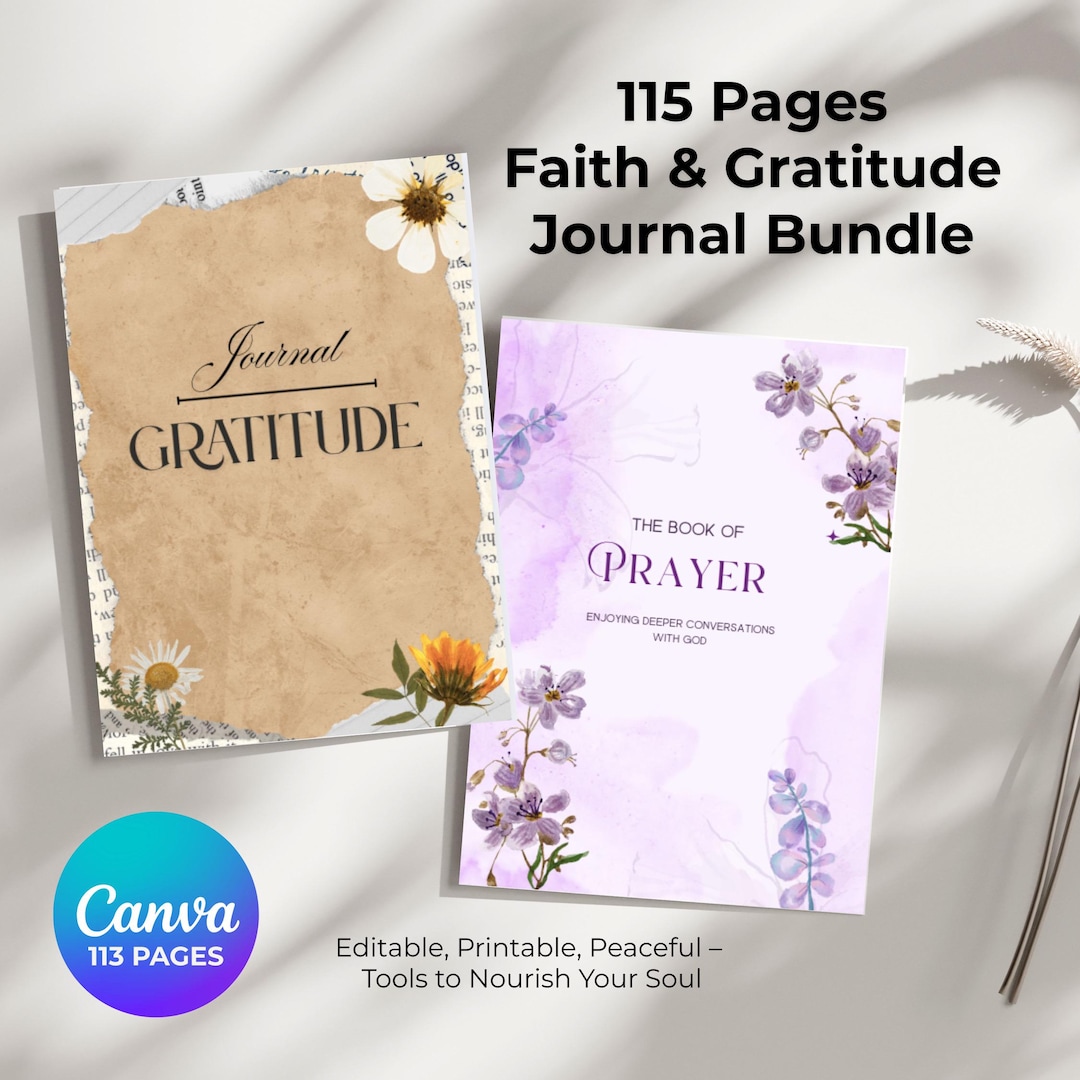 Christian Prayer & Gratitude Journal Bundle: Editable Canva Templates ...