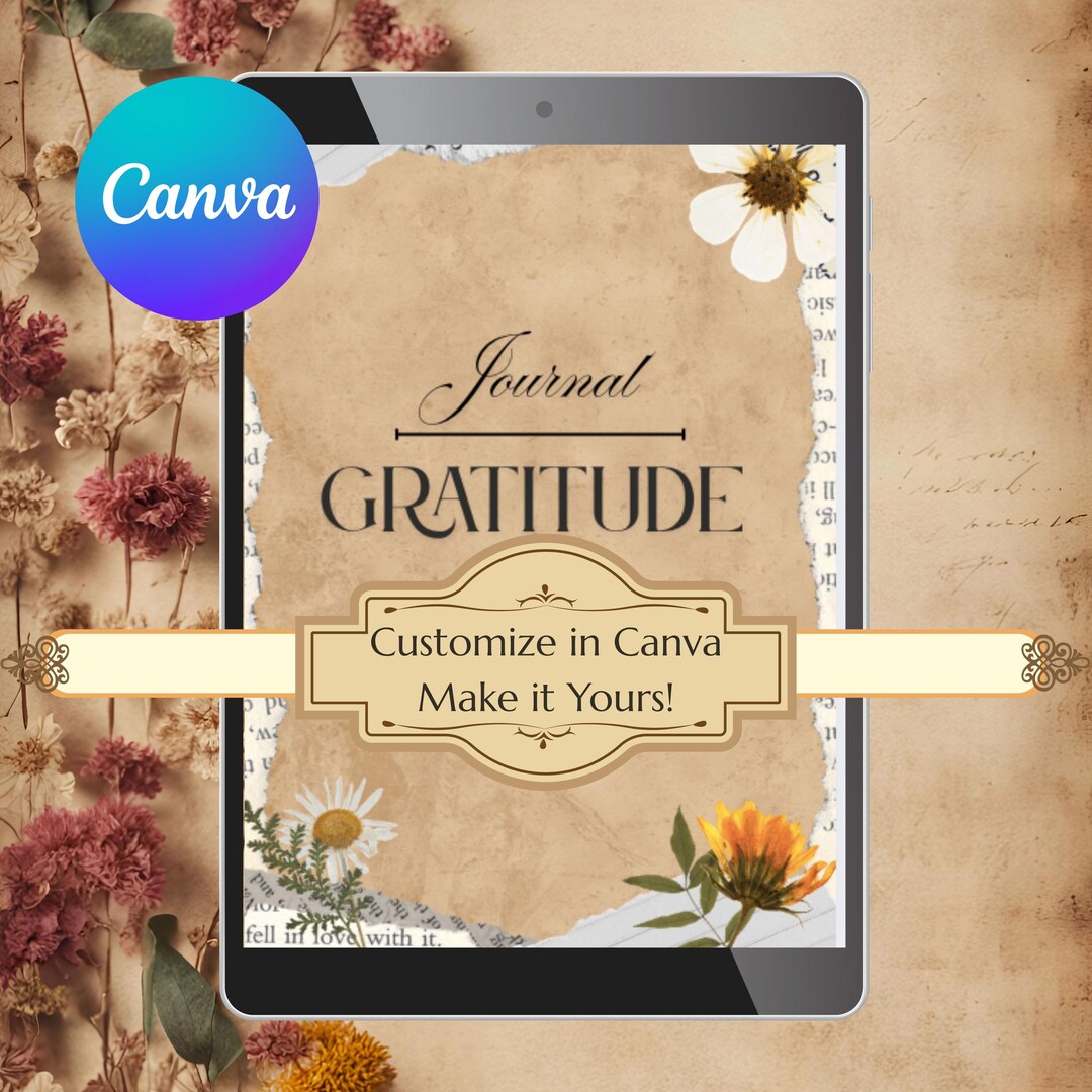 Editable Gratitude Journal Canva Template: Vintage Cottagecore Planner ...