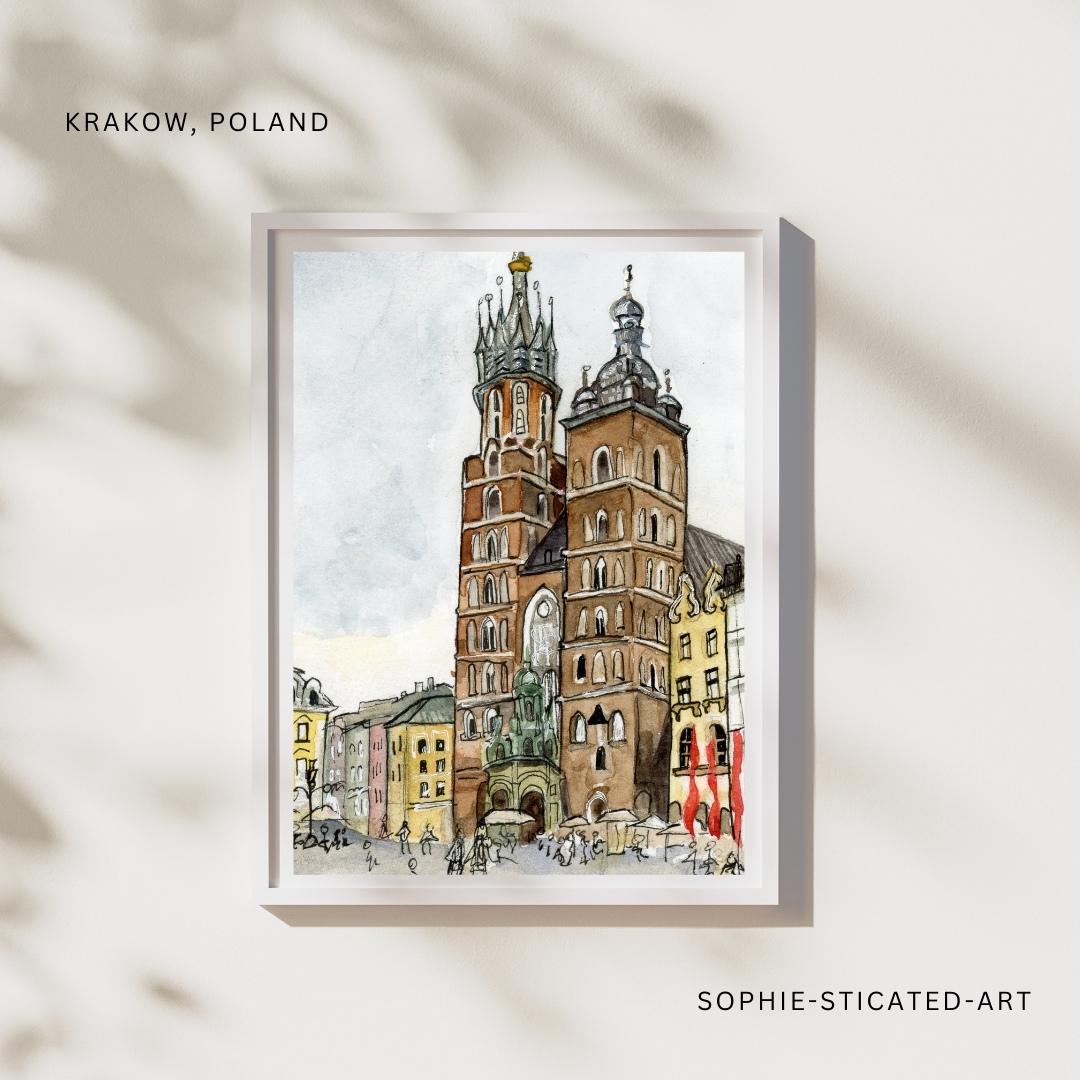 Kraków, Poland Digital Watercolor Art Print - Etsy