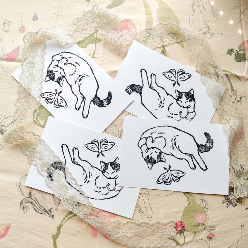 Miisu & the Moth Linocut Art Print - Etsy