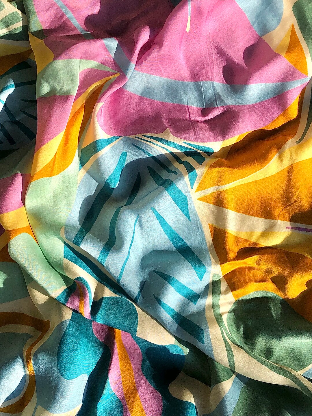 Italian Viscose Satin Fabric Leaf Pattern Pastel Colors - Etsy