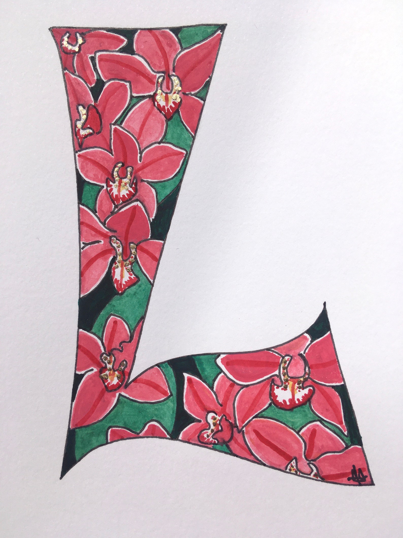 Initial Artwork, Hand Painted 'L'. Illustrated Alphabet Letter, Orchid ...