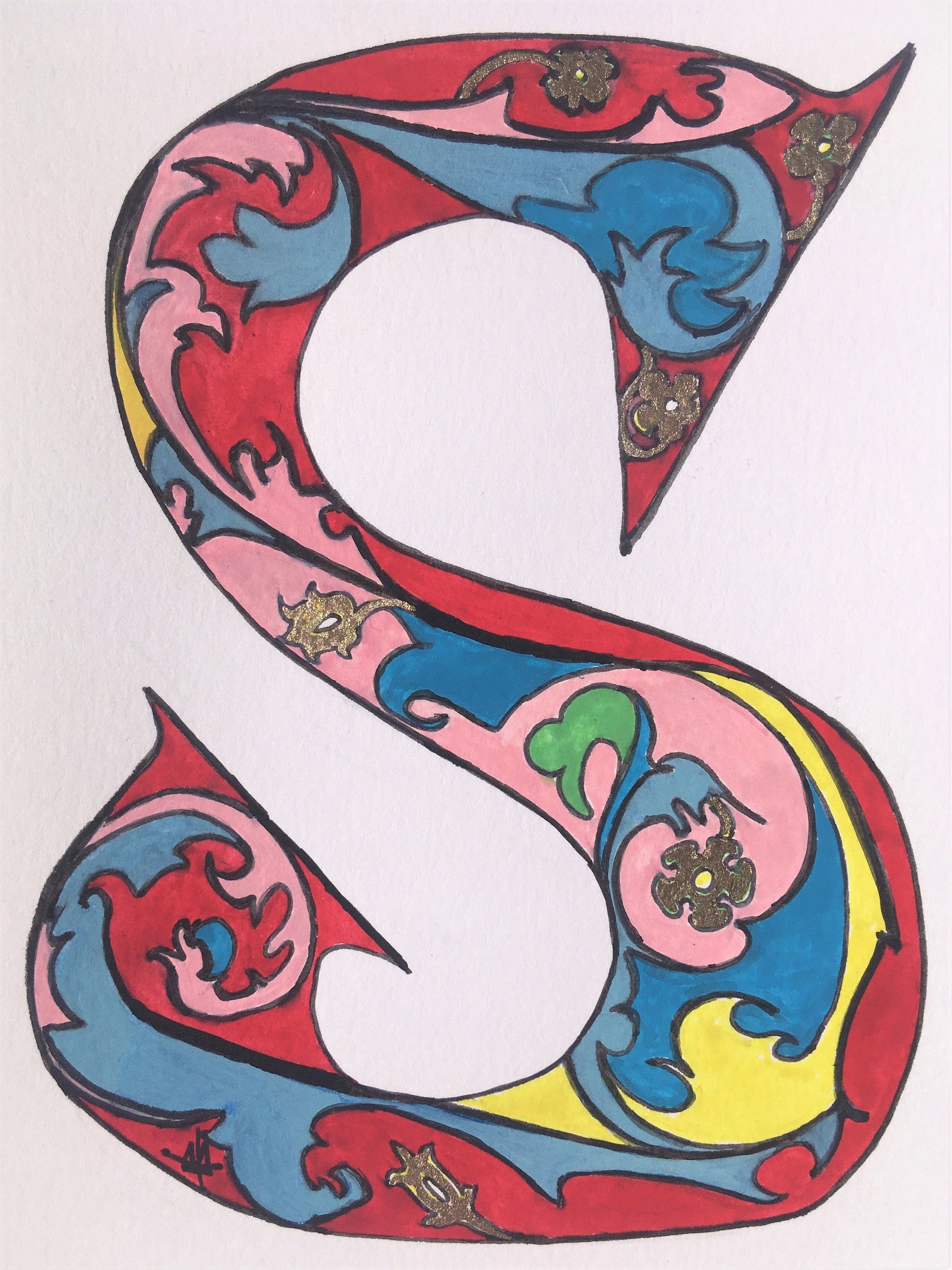 Initial Artwork, Hand Painted 'S'. Illustrated Alphabet Letter ...