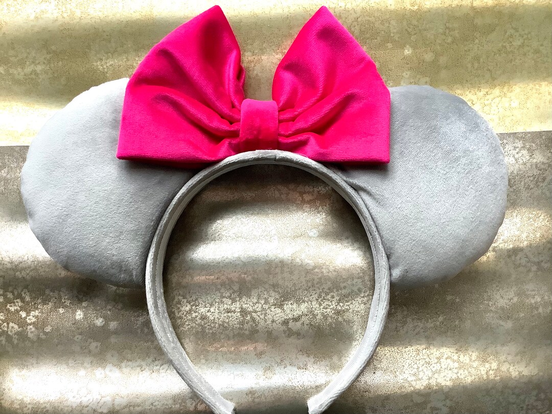 Light Grey Velvet Minnie Mouse Disney Mickey Ears With Bright Fuchsia ...