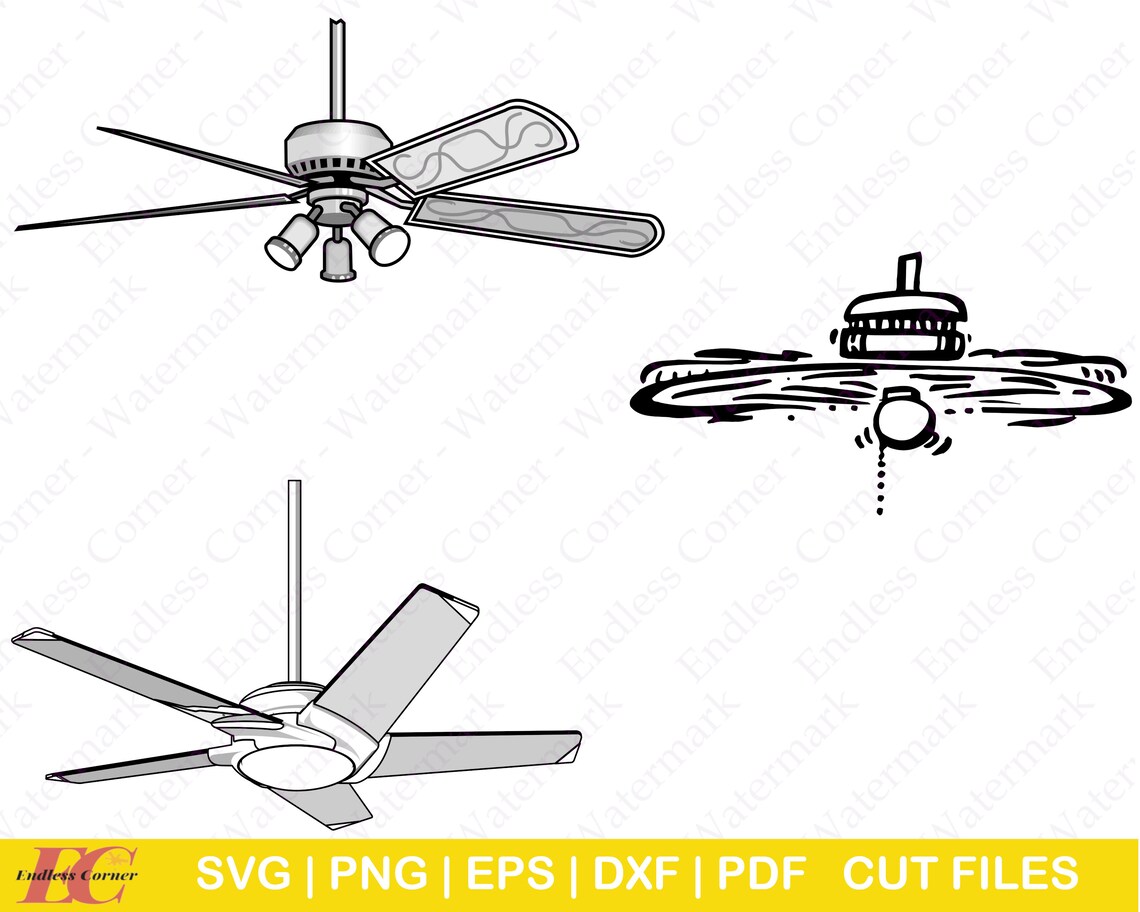 3 Ceiling Fan SVG Cut File Designs, Digital Drawings Instant Download ...