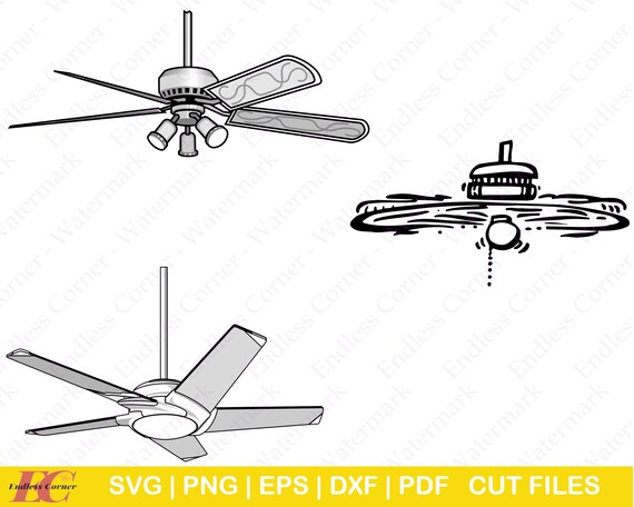 3 Ceiling Fan SVG Cut File Designs Digital Drawings Instant - Etsy