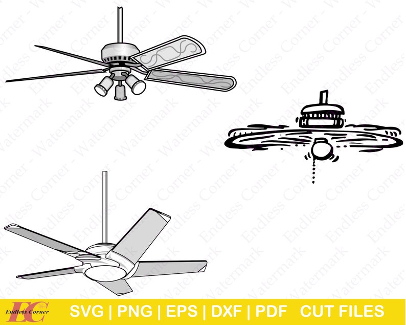 3 Ceiling Fan SVG Cut File Designs, Digital Drawings Instant Download ...