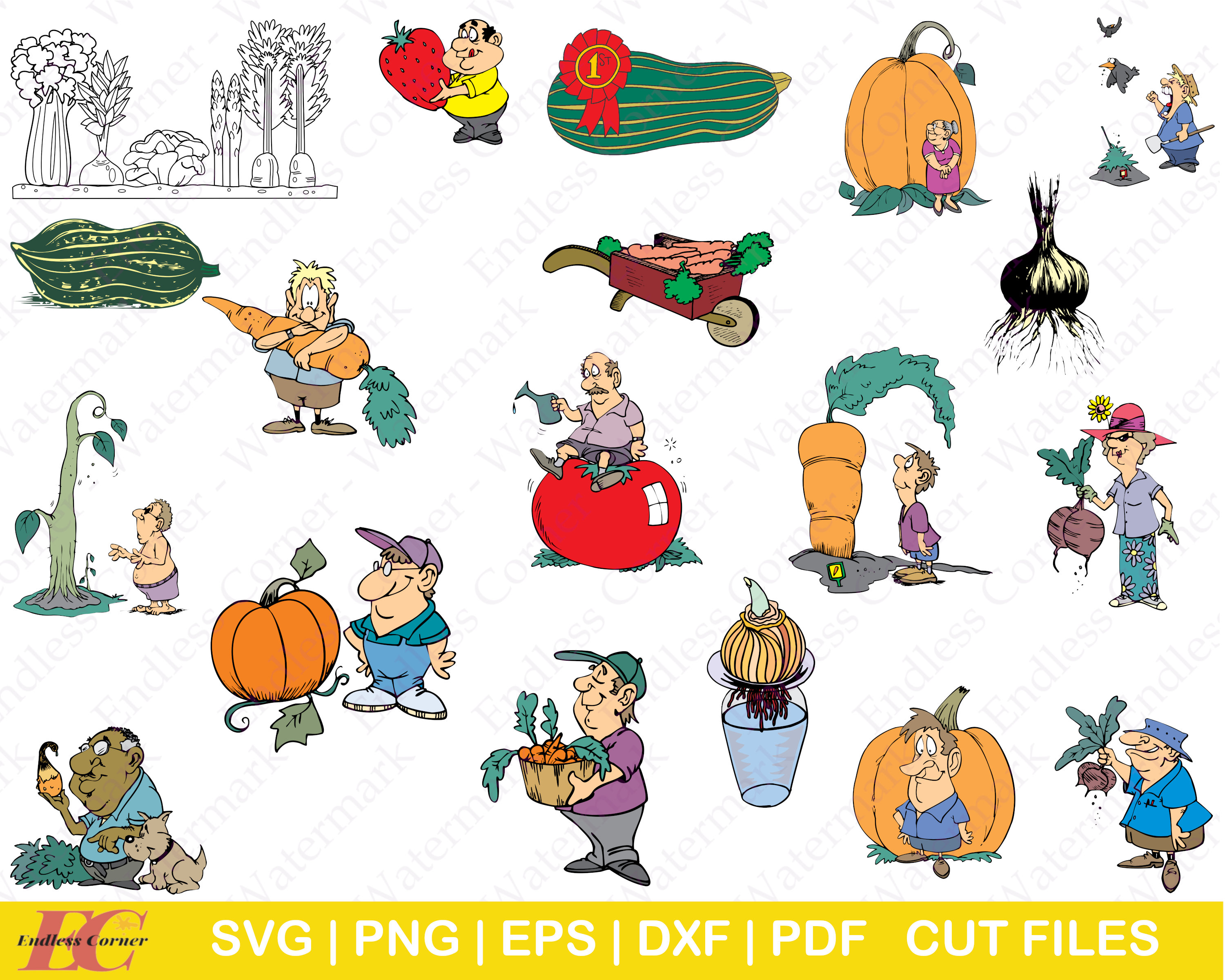 19 Vegetable Garden and Gardener SVG Cut File Designs, Digital Drawings ...