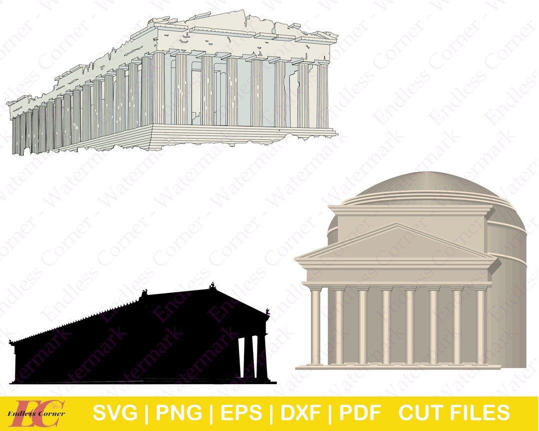 3 Parthenon SVG Cut File Designs, Digital Drawings Instant Download ...