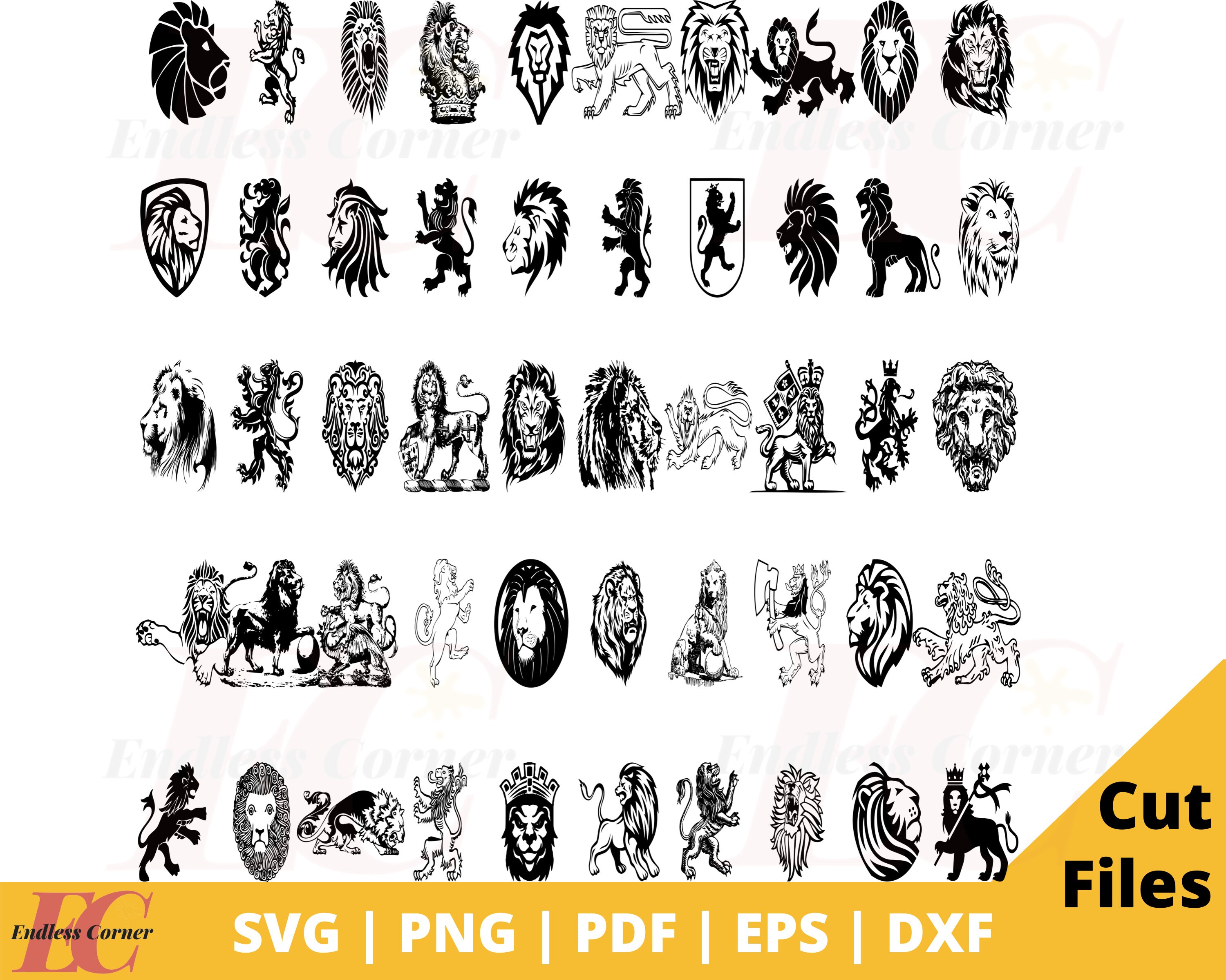 50 Diseños de León Clip Art, SVG, DXF, PNG, Eps, Pdf Cut Files for ...