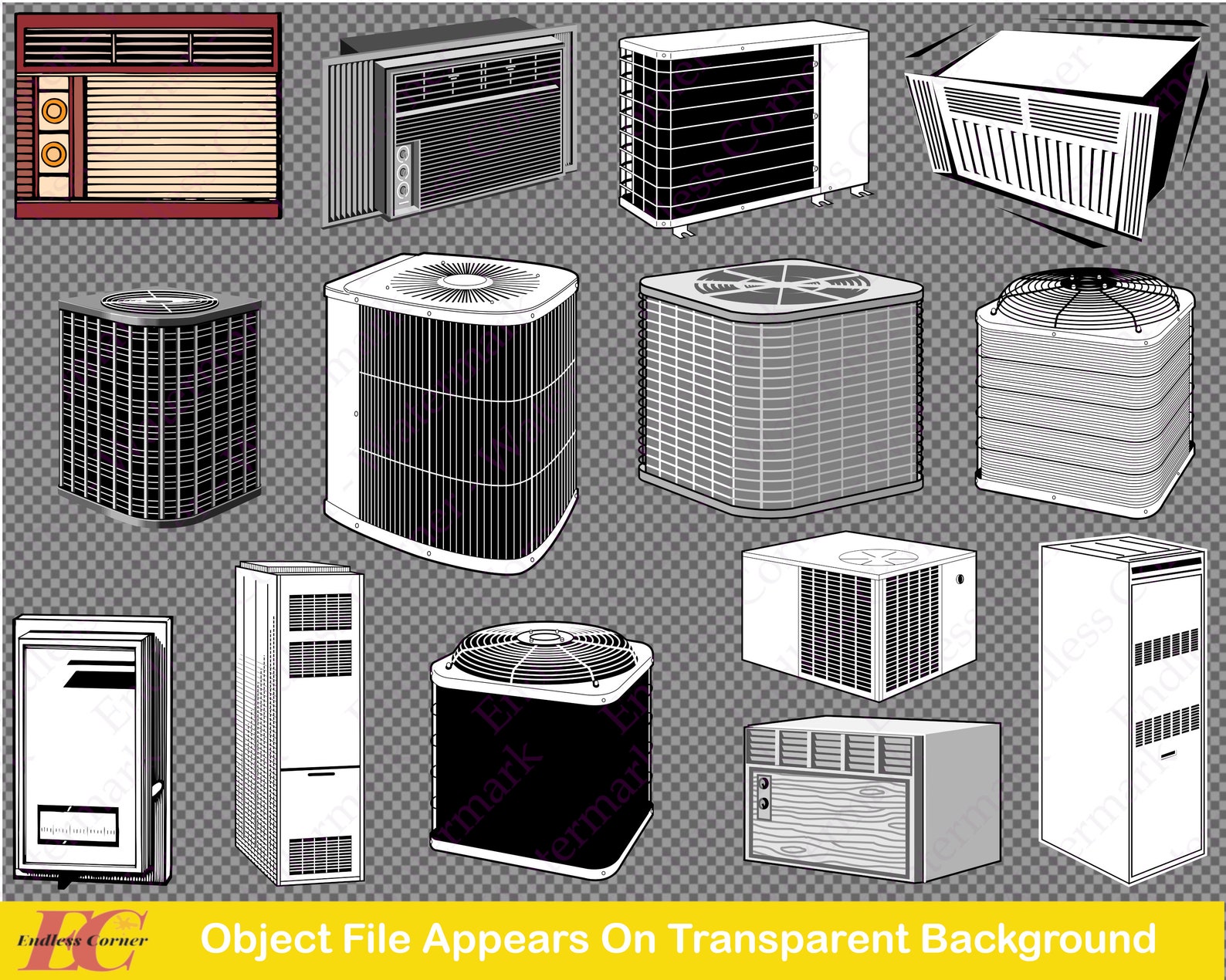 14 Air Conditioner and Furnace SVG Cut File Designs, Digital Drawings ...