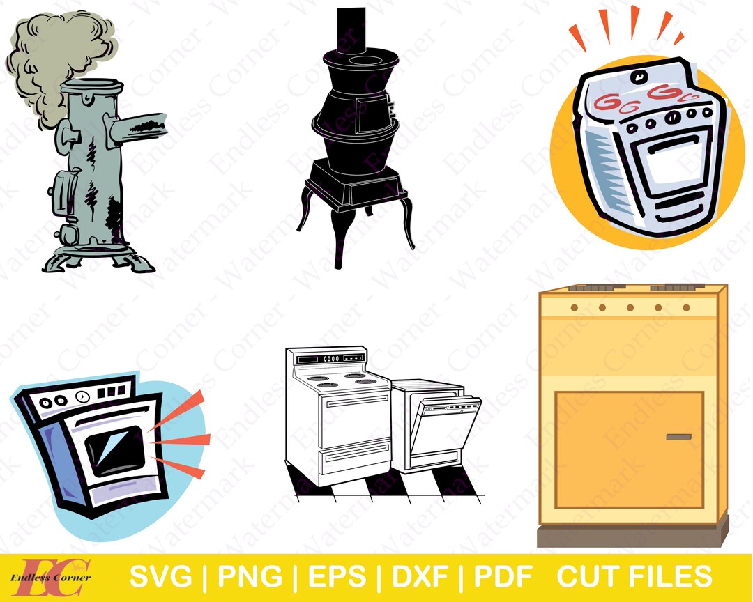 6 Stove SVG Cut File Designs, Digital Drawings Instant Download, Clip ...