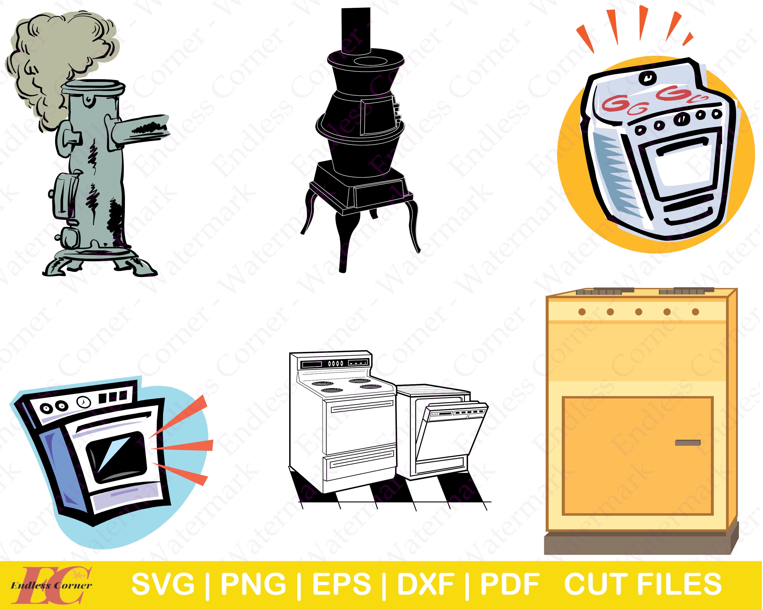 6 Stove SVG Cut File Designs, Digital Drawings Instant Download, Clip ...