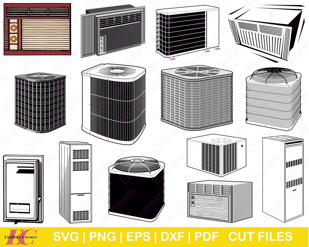 14 Air Conditioner and Furnace SVG Cut File Designs, Digital Drawings ...