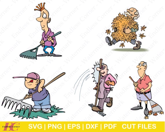 5 Raking and Cleaning Leaves SVG Cut File Designs Digital | Etsy