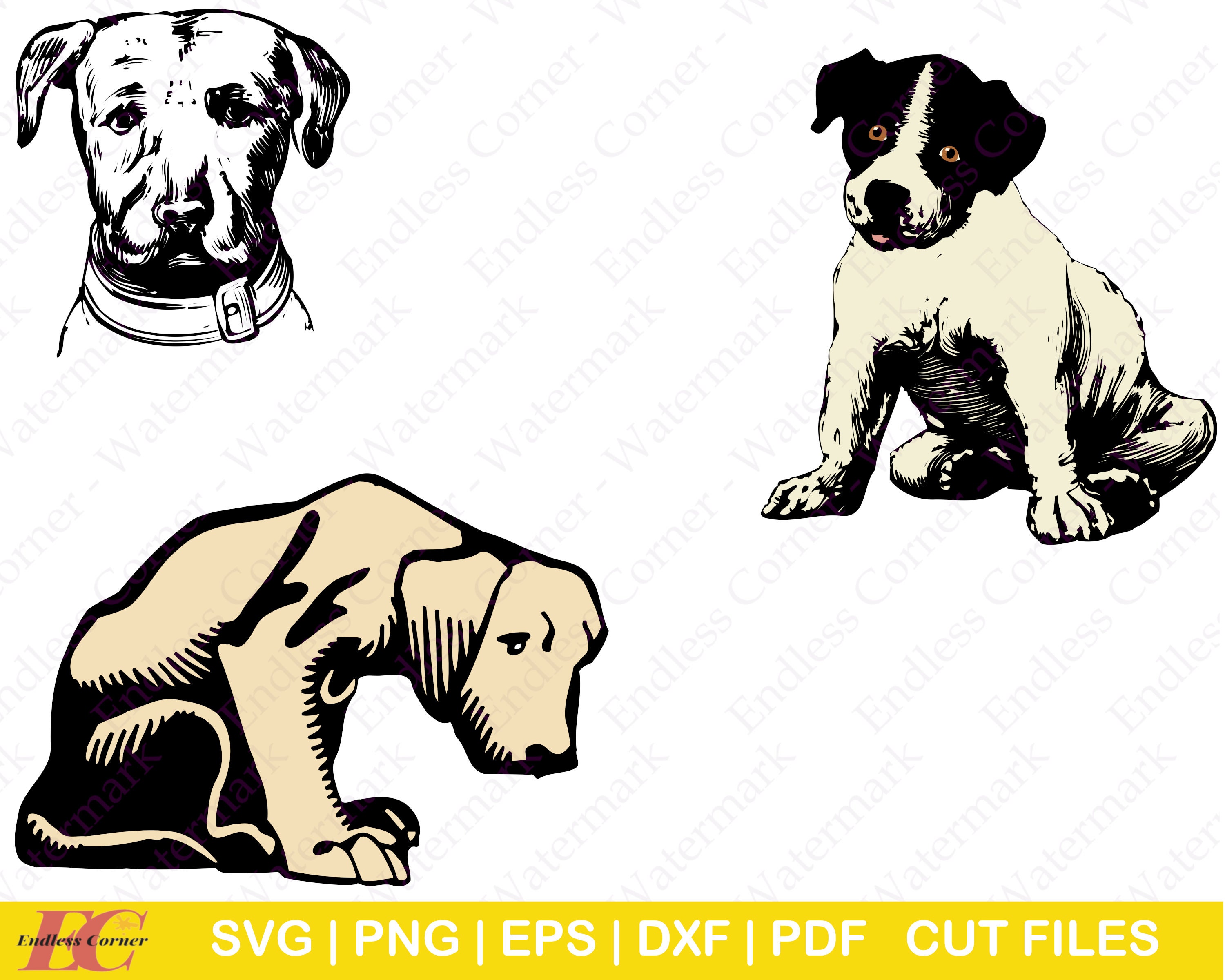 3 Dog and Puppy SVG Cut File Designs Digital Drawings Instant - Etsy