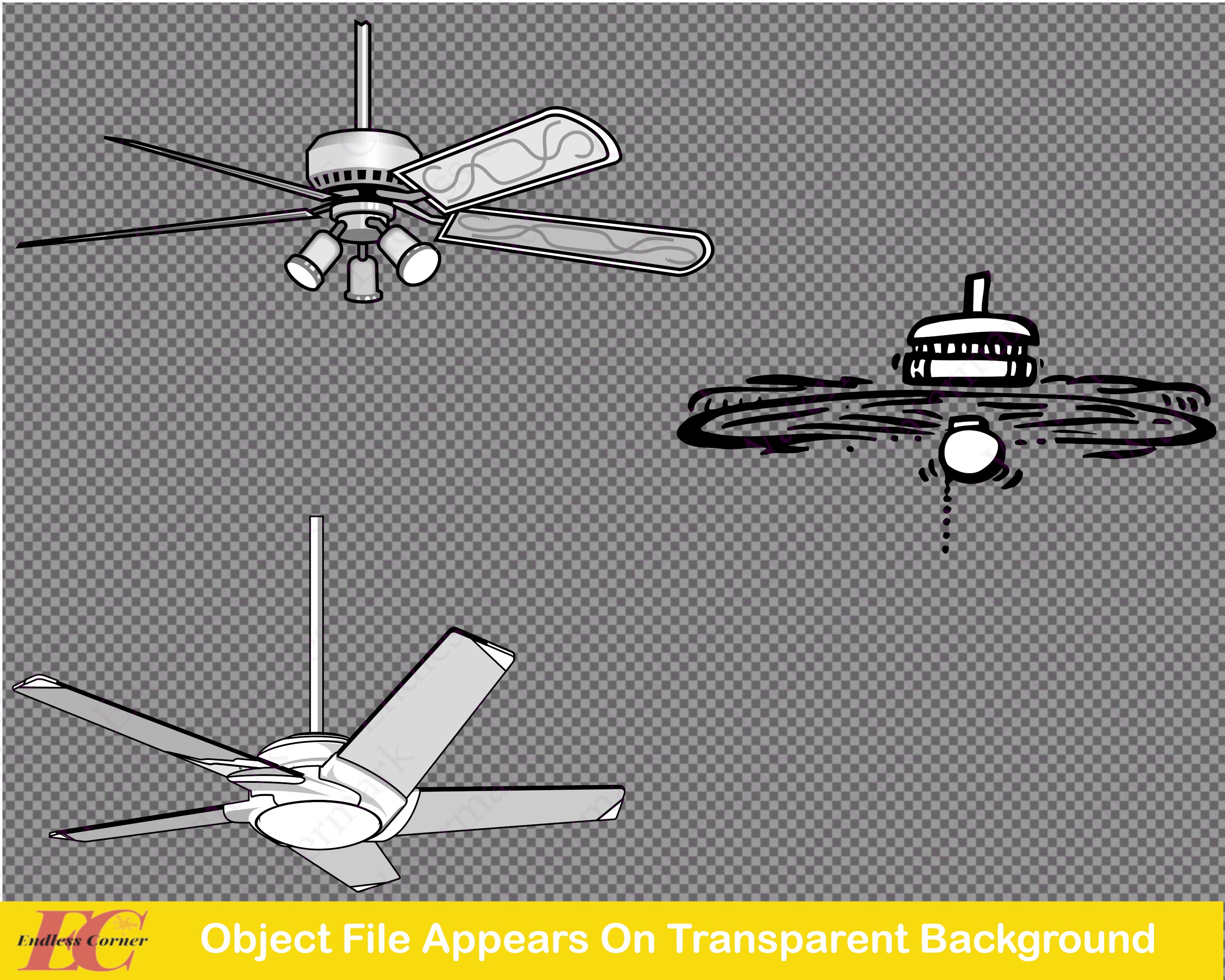3 Ceiling Fan SVG Cut File Designs, Digital Drawings Instant Download ...
