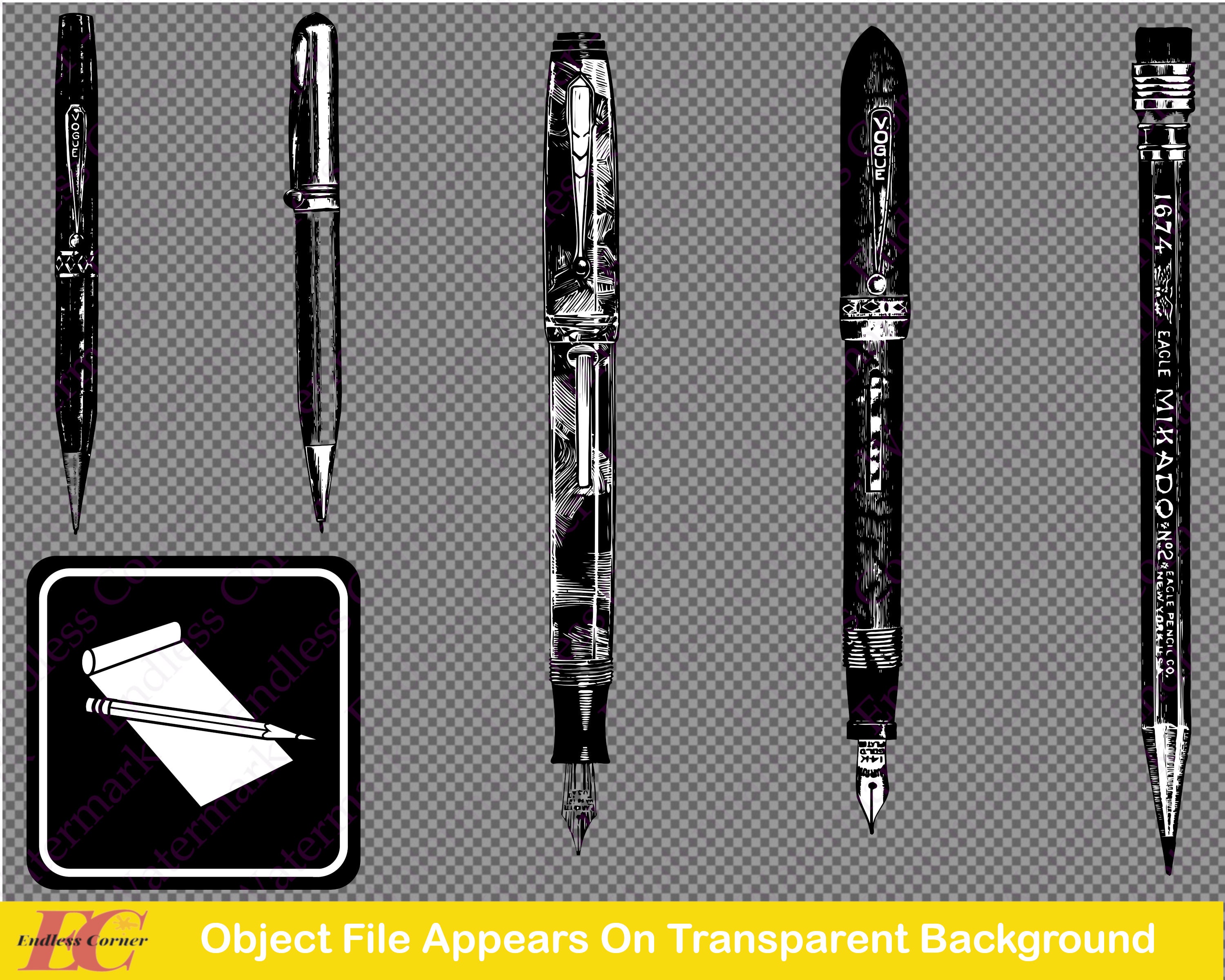 6 Antique and Vintage Pen and Pencil SVG Cut File Designs, Digital ...