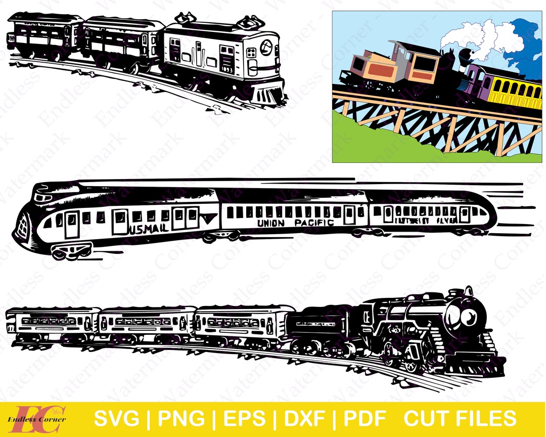 4 Train and Railway SVG Cut File Designs Digital Drawings - Etsy