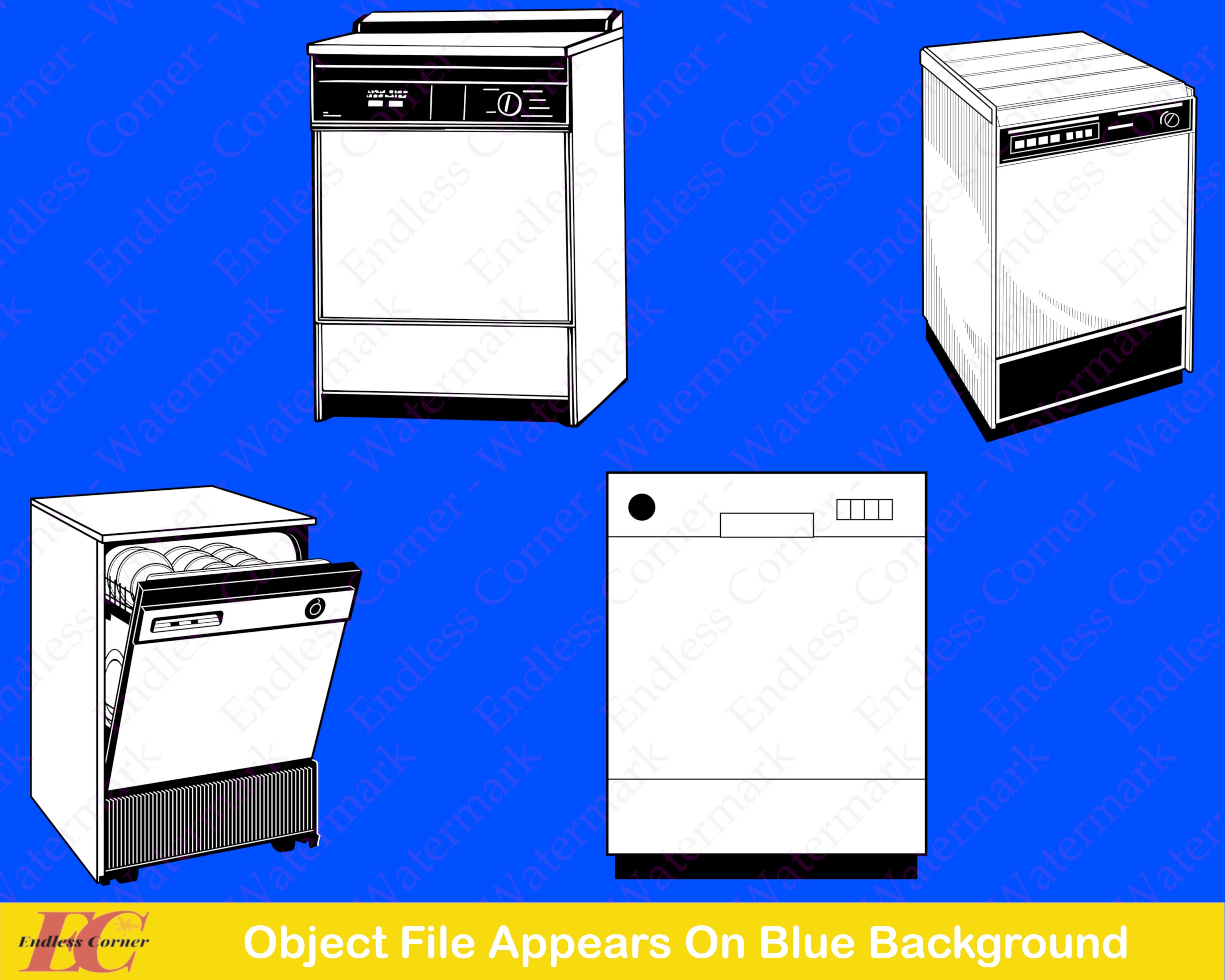 4 Dishwasher SVG Cut File Designs, Digital Drawings Instant Download ...