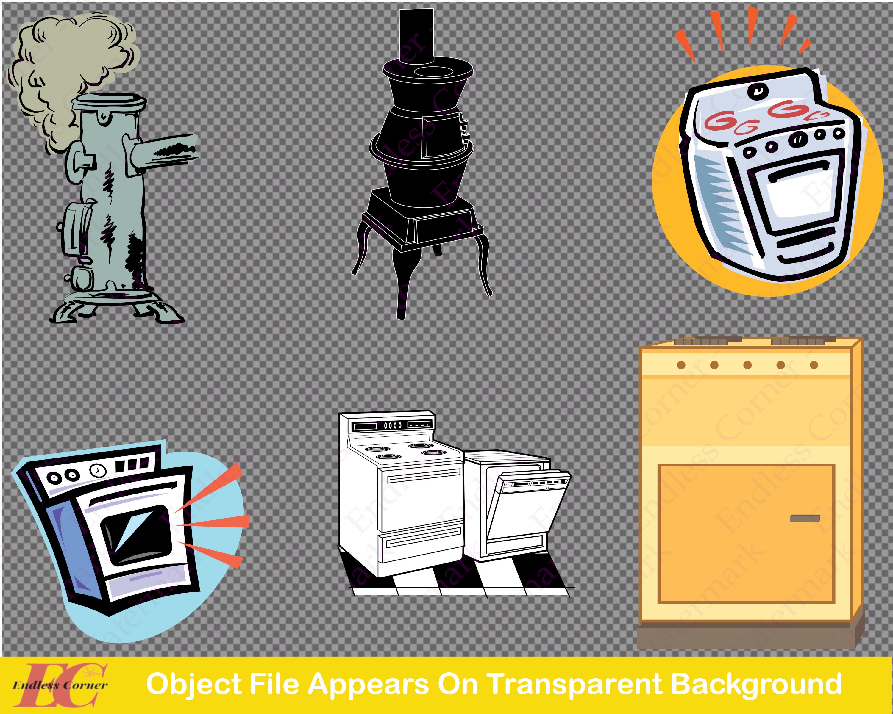 6 Stove SVG Cut File Designs, Digital Drawings Instant Download, Clip ...