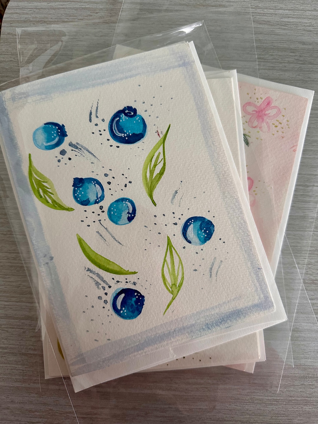 Set of 3 - Hand-painted Watercolor Fruit Cards: Blueberry, Strawberry ...
