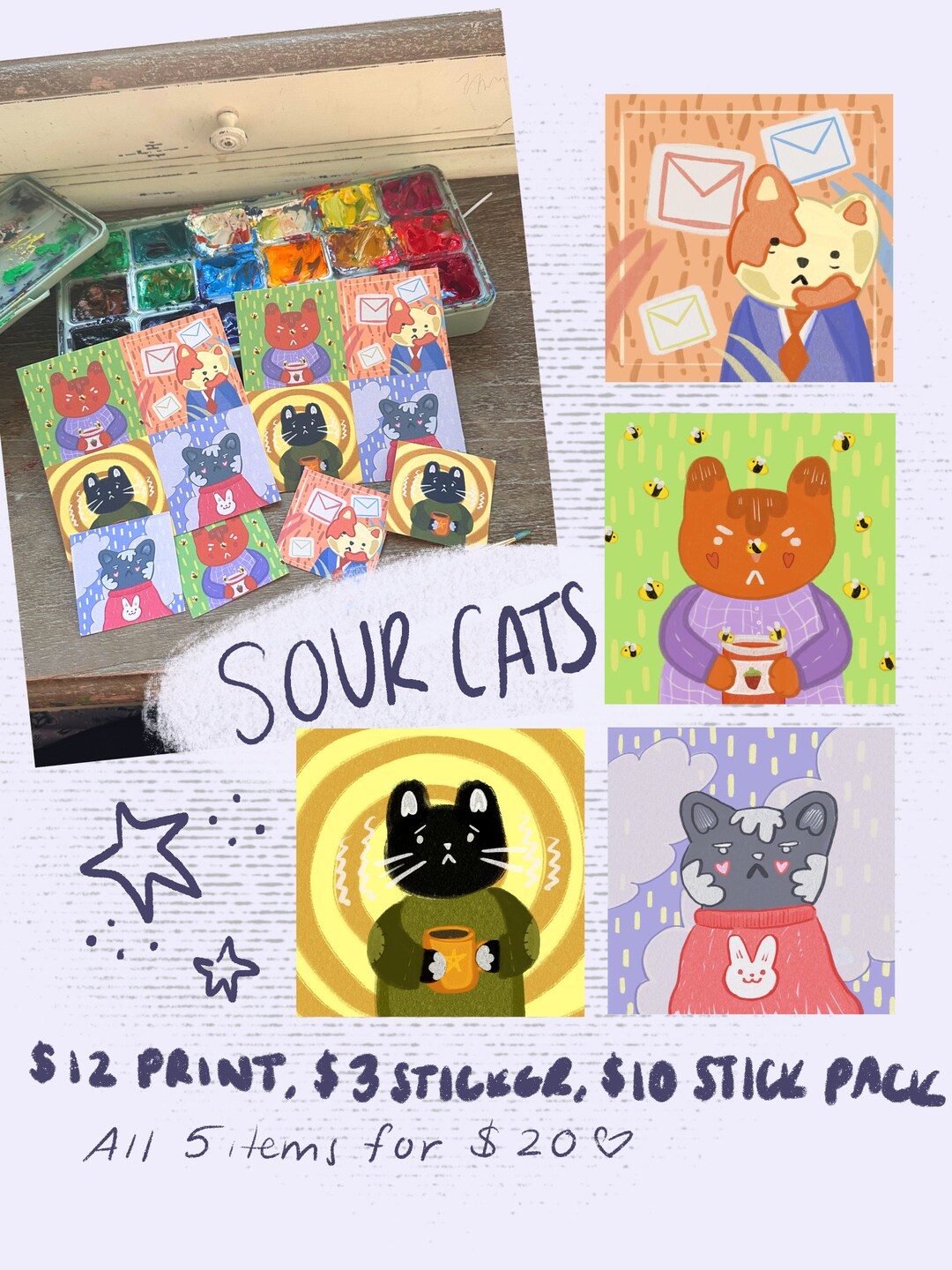 Original Art Print - Sour Cat Series - Etsy