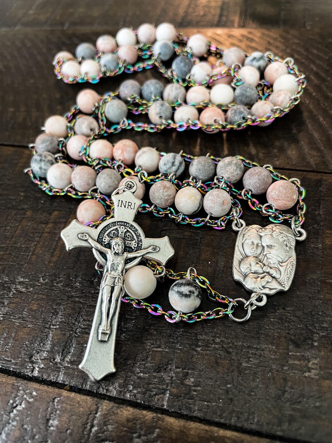 Pink Zebra Jasper Stone Catholic Ladder Rosary | Confirmation, Baptism ...