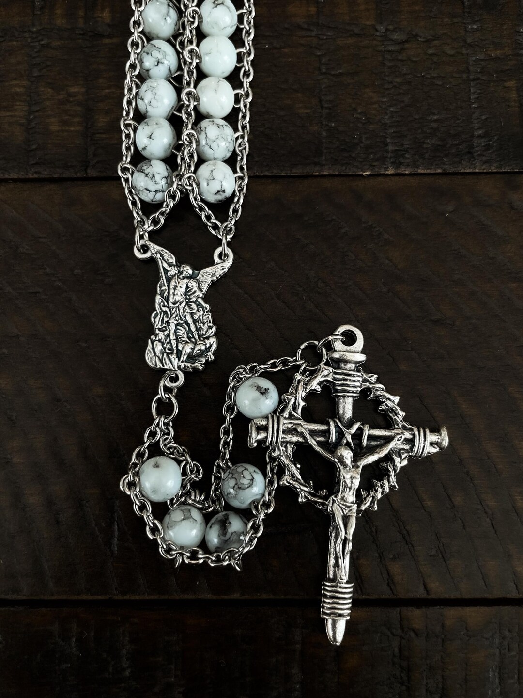Men’s St. Michael Ladder Rosary | White Glass Rosary Beads for ...