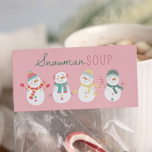 Pink Snowman Soup Folded Gift Tag, Hot Chocolate Holiday Gift Label ...